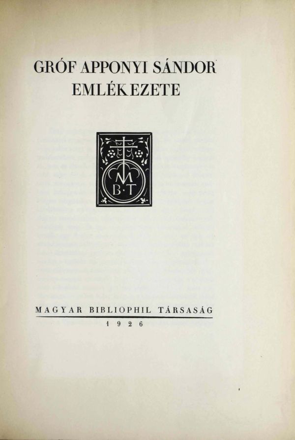 Apponyi Albert megemlékezése Apponyi Sándorról - OSZK